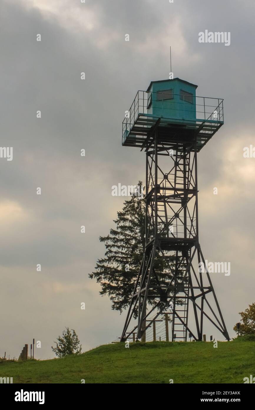 Metal watchtower of the World War II model. Vertical orientation Stock ...