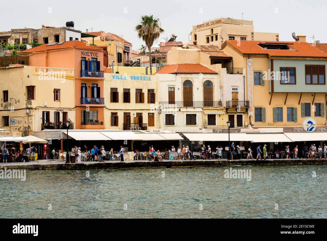 Venetian waterfront port and promenade of Chania on the Greek Island of ...