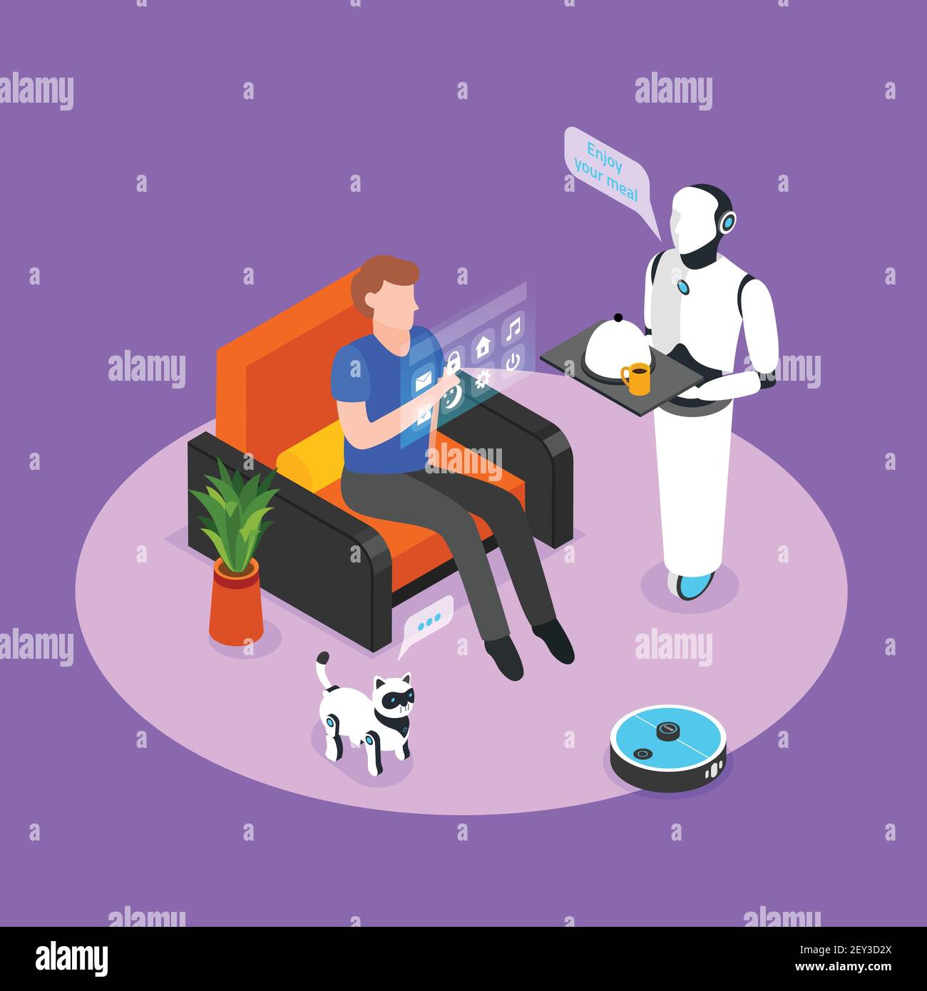 Humanoid robotic assistant controlled with holographic panel serves ...