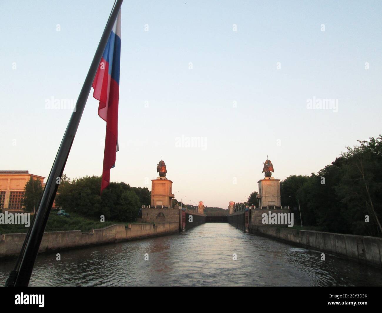 The M.S. Rossia approaches Lock No. 3 on the Moscow Canal, where twin ...