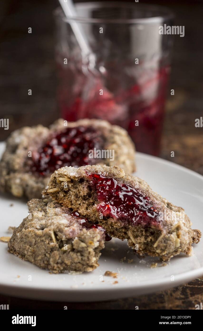 Buckwheat scones topped with raspberry jam, a recipe adapted from ...