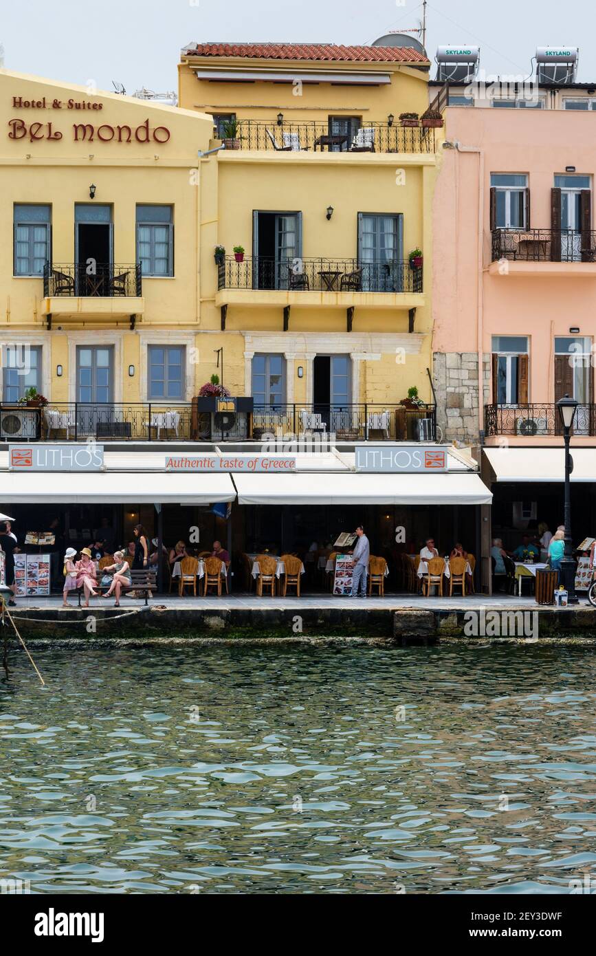 Venetian style homes in Chania, the Greek port town on the island of ...