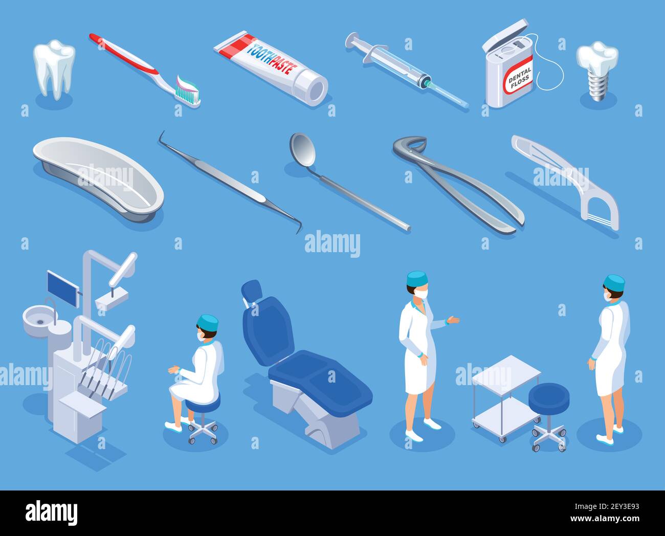 Dentist isometric icons set of stomatology equipment hygiene items ...