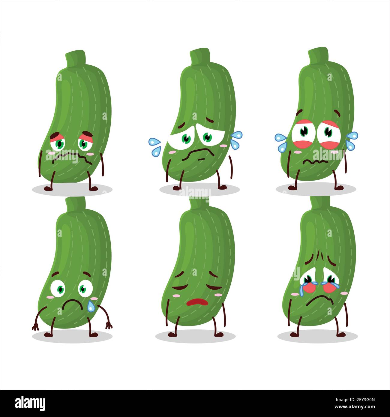 Zucchini cartoon in character with sad expression. Vector illustration ...