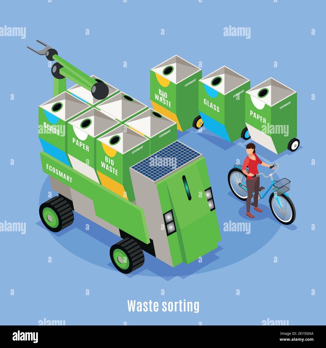 Smart urban ecology isometric background with images of bins for waste ...