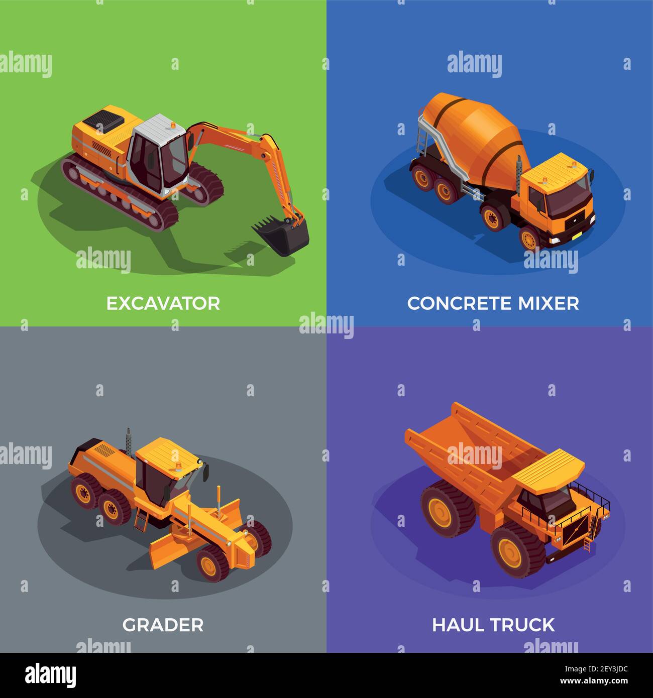 Black yellow building vehicles for ground work and transportation of ...