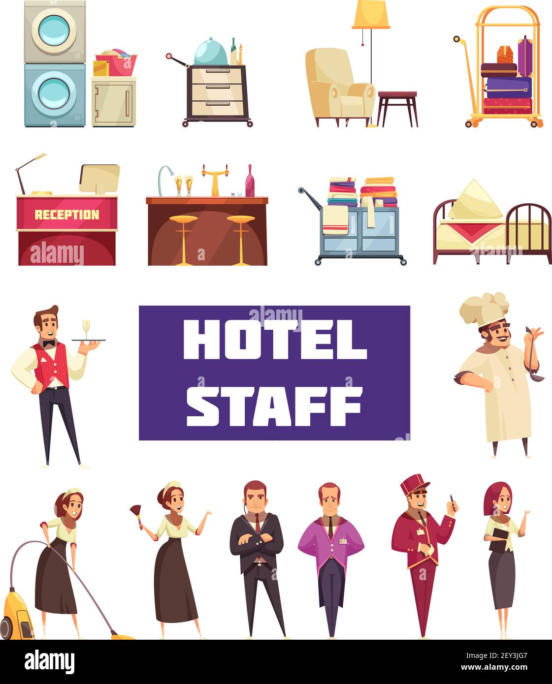 Hotel staff set with editable text isolated human characters of hotel ...