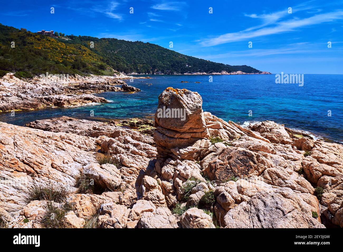 Boulders and rocks on the shore of the Mediterranean in France Stock ...
