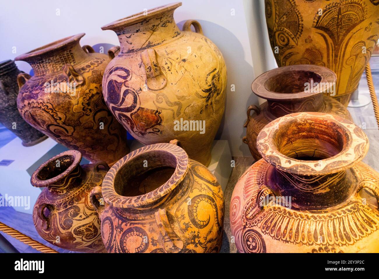 Ceramic vessels on display at The Heraklion Archaeological Museum, the ...