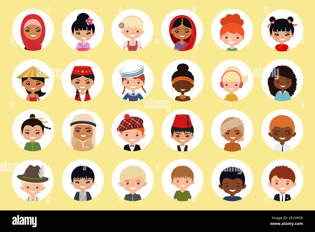 User icons of men and women of different nationalities on light ...