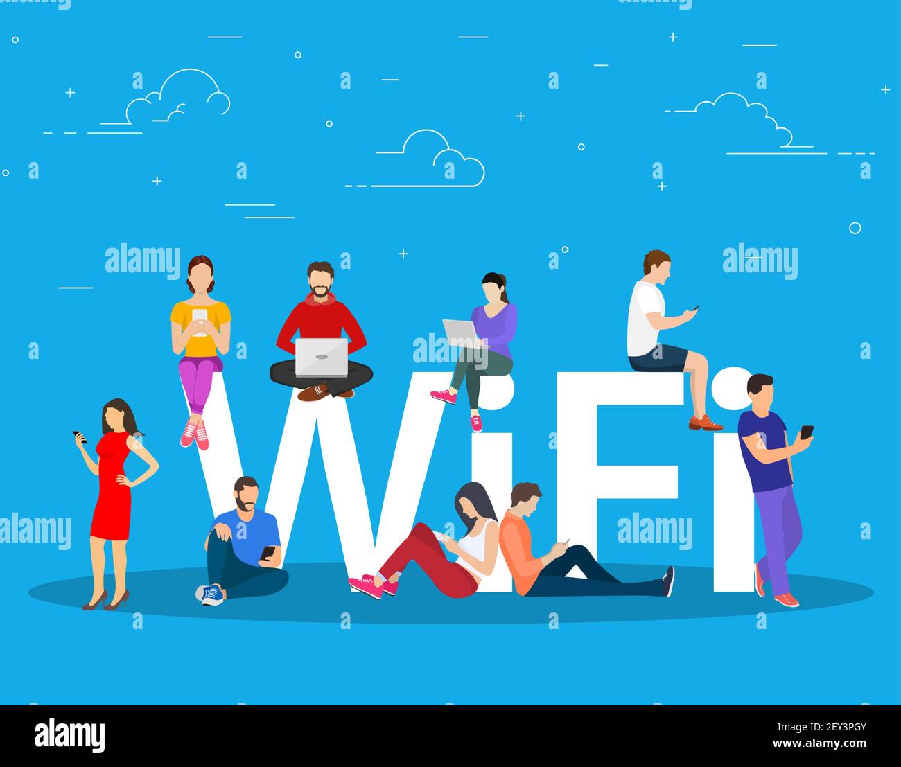 Wi fi giant letters and people Stock Vector Image & Art - Alamy