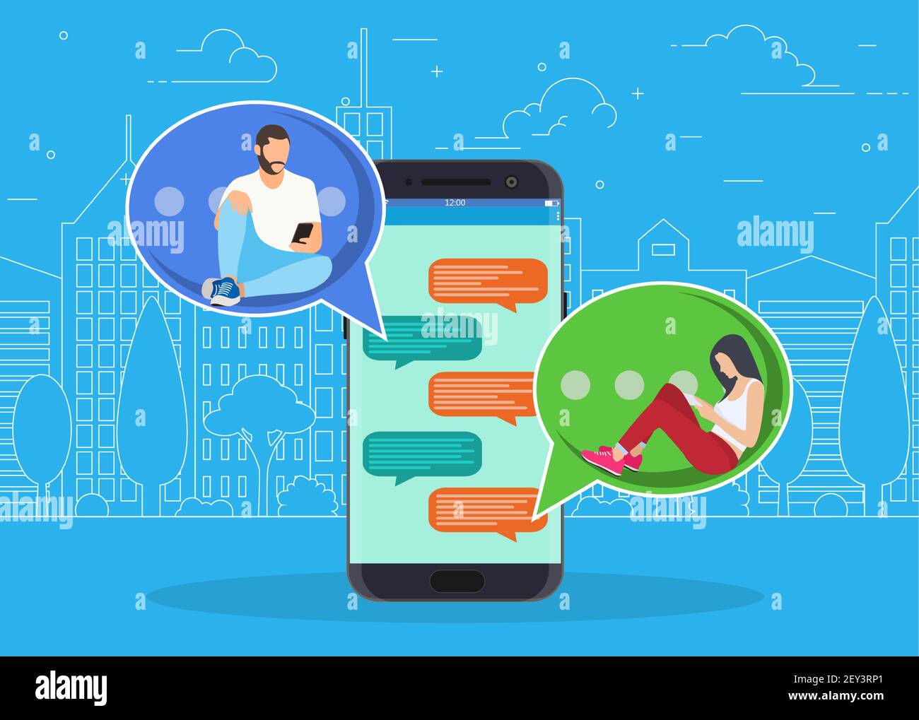 happy people use mobile smartphone Stock Vector Image & Art - Alamy