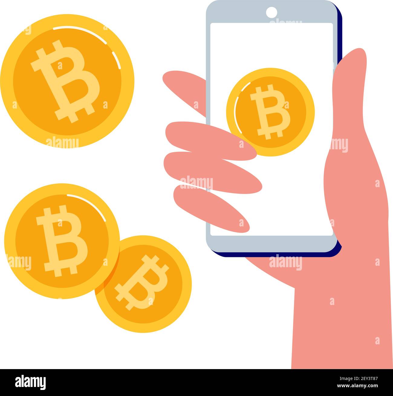 Mobile bitcoin wallet in hand. Blockchain technologies, bitcoins ...