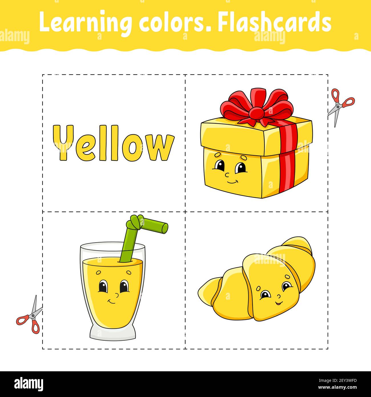 Learning colors. Flashcard for kids. Cute cartoon characters. Picture ...