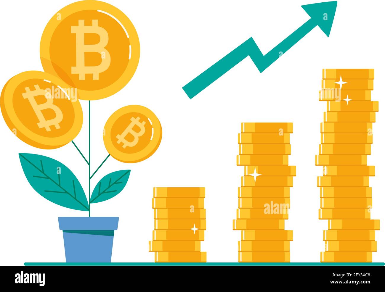 Growing bitcoin, banner. Japanese candlestick chart. Blockchain ...