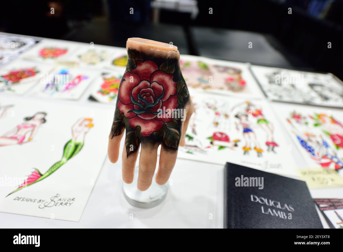 A practice tattoo hand is displayed at the 6th annual Portland tattoo ...