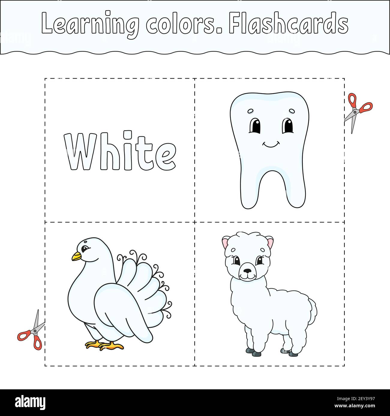 Learning colors. Flashcard for kids. Cute cartoon characters. Picture ...