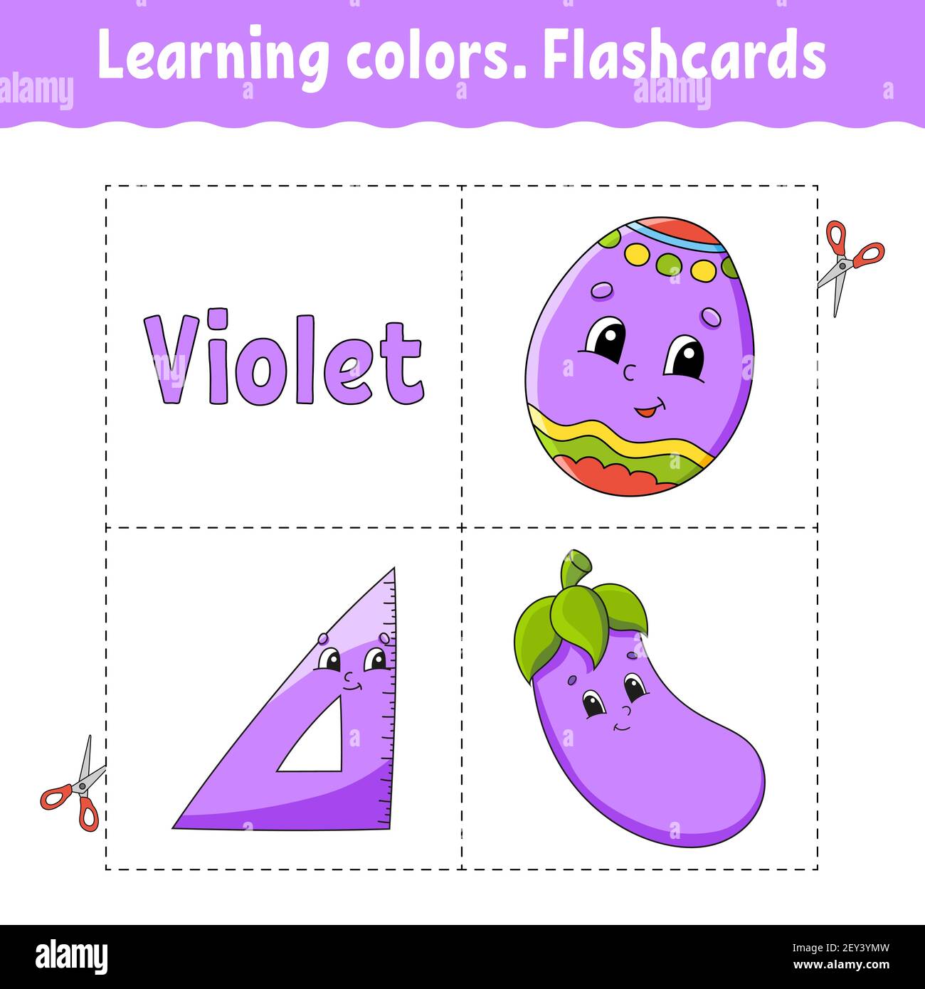 Learning colors. Flashcard for kids. Cute cartoon characters. Picture ...