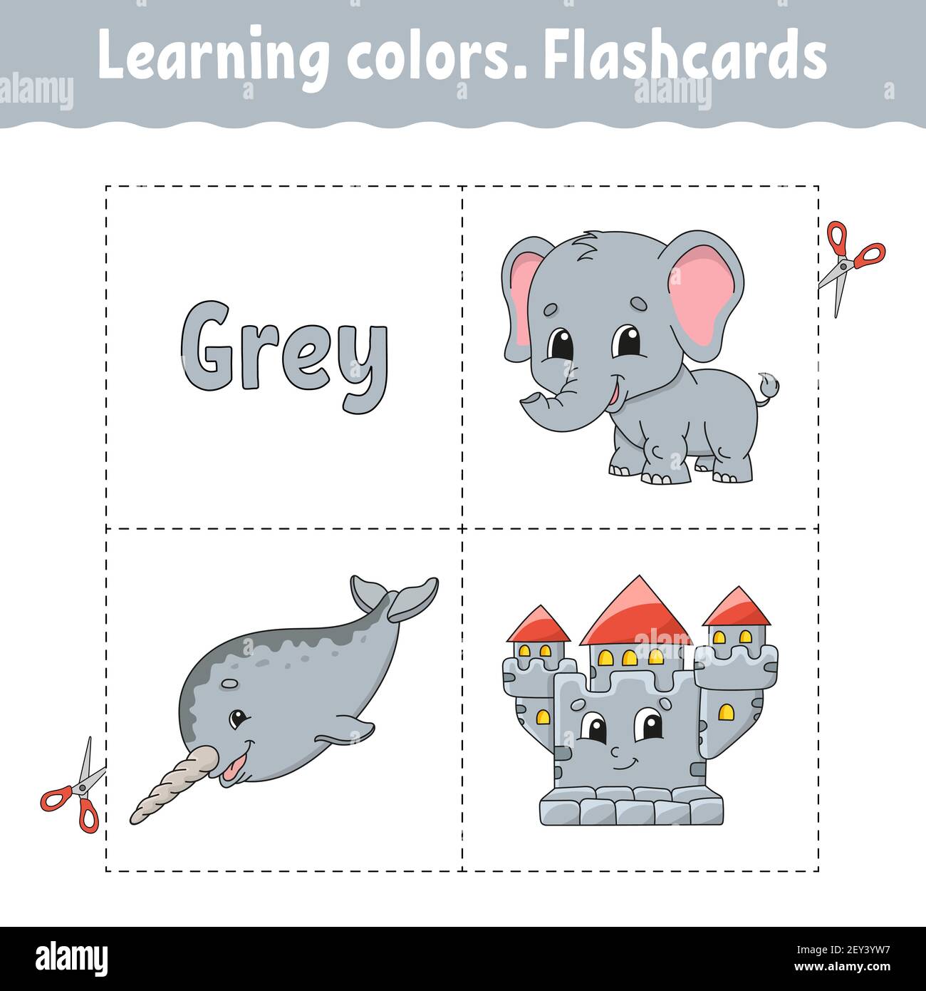 Learning colors. Flashcard for kids. Cute cartoon characters. Picture ...