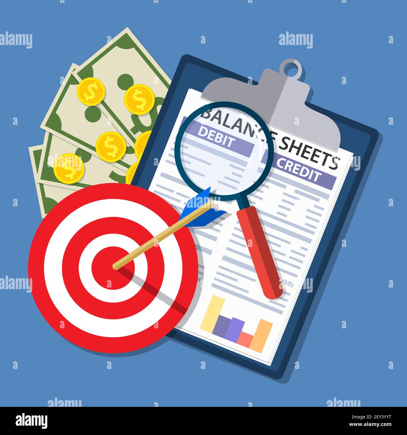 Clipboard with balance sheet and magnifying glass Stock Vector Image ...