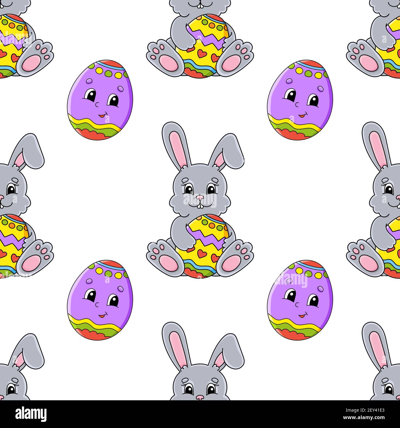 Easter theme. Color seamless pattern. Cartoon style. Hand drawn. Vector ...