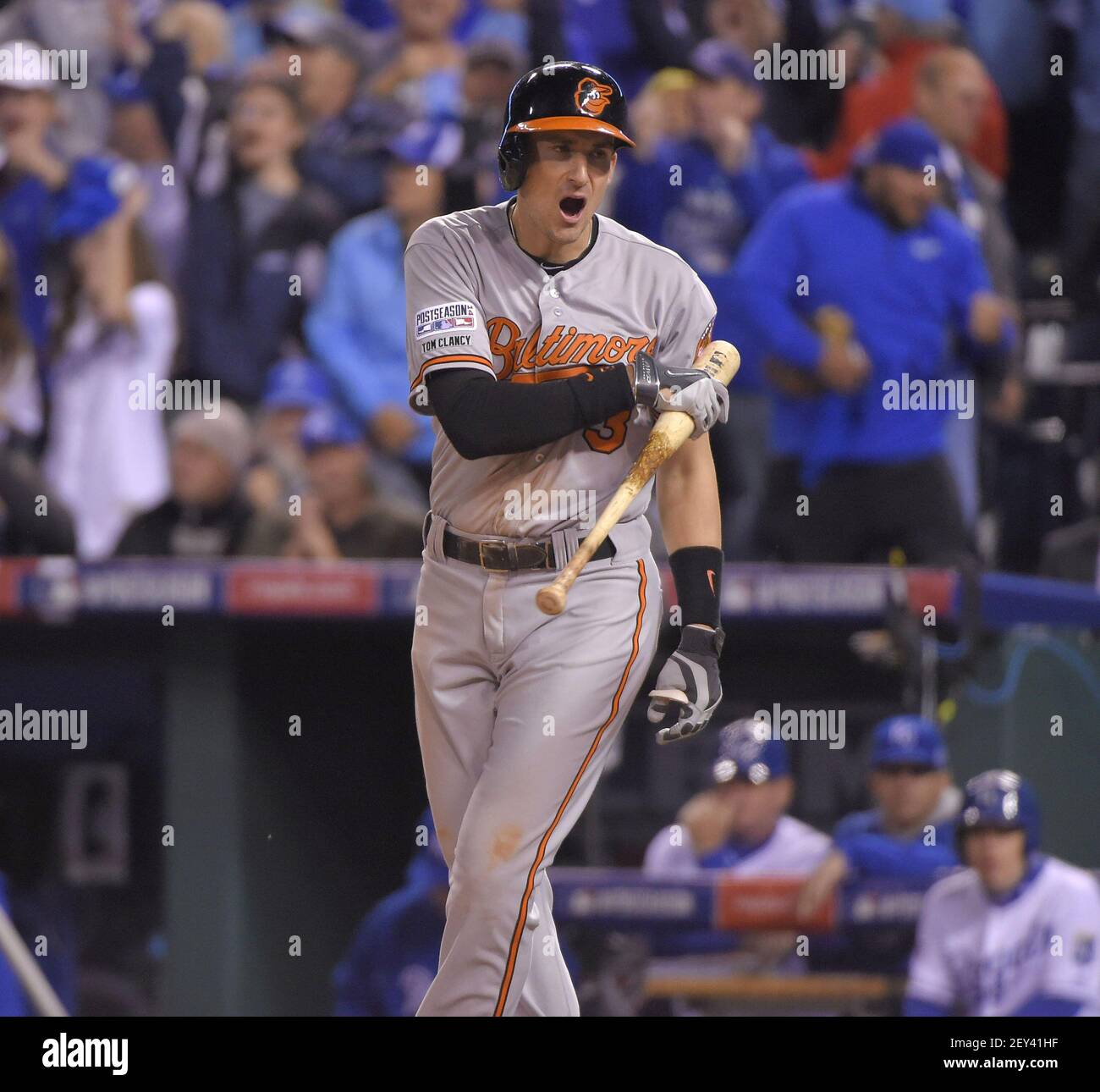 The Baltimore Orioles' Ryan Flaherty reacts after striking out on three ...