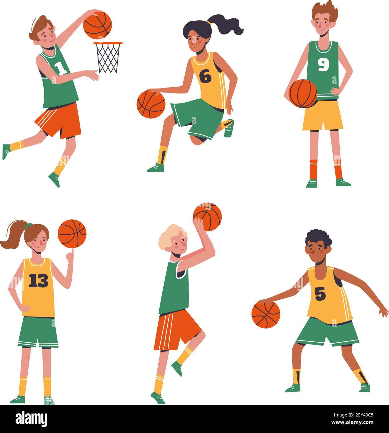 Childrens sports basketball. Flat design concept with funny kids ...