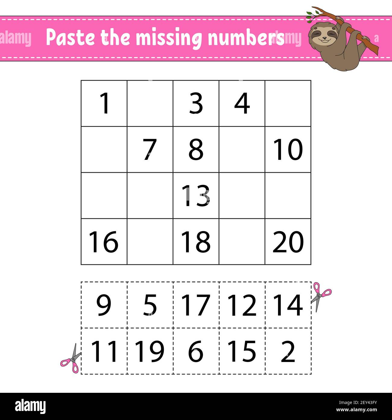 Paste the missing numbers 1-20. Game for children. Handwriting practice ...