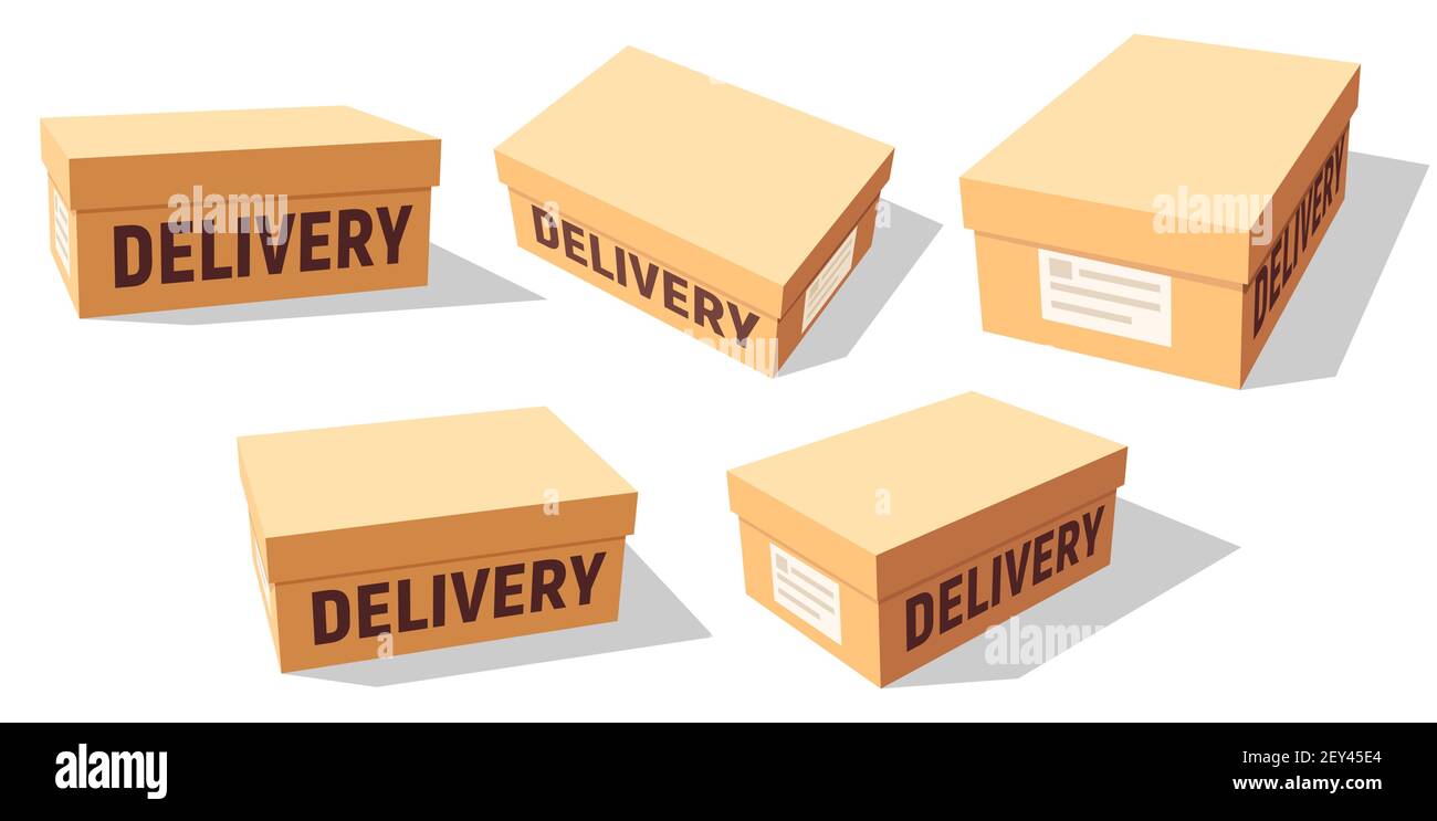 Cardboard boxes set for delivery and storage. Isolated carton crates ...
