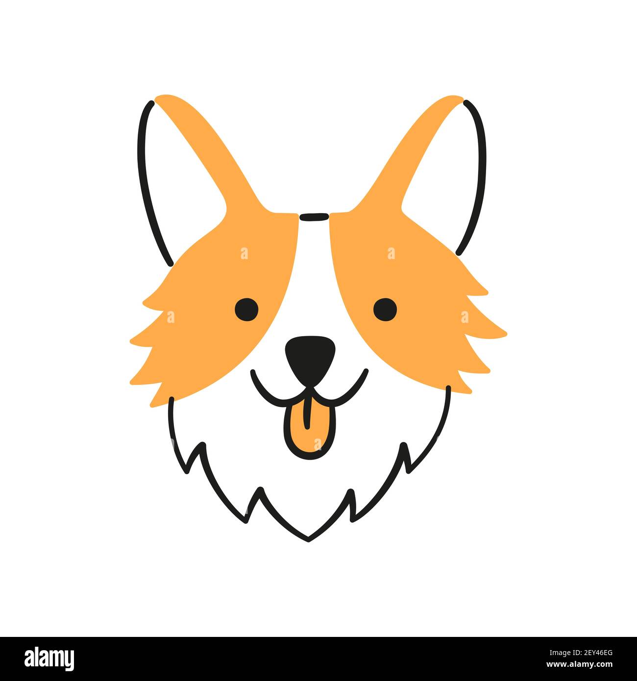 Cute corgi face. Dog head icon. Hand drawn isolated vector illustration ...