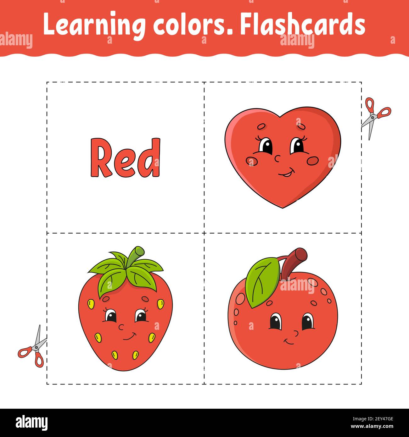 Learning colors. Flashcard for kids. Cute cartoon characters. Picture ...