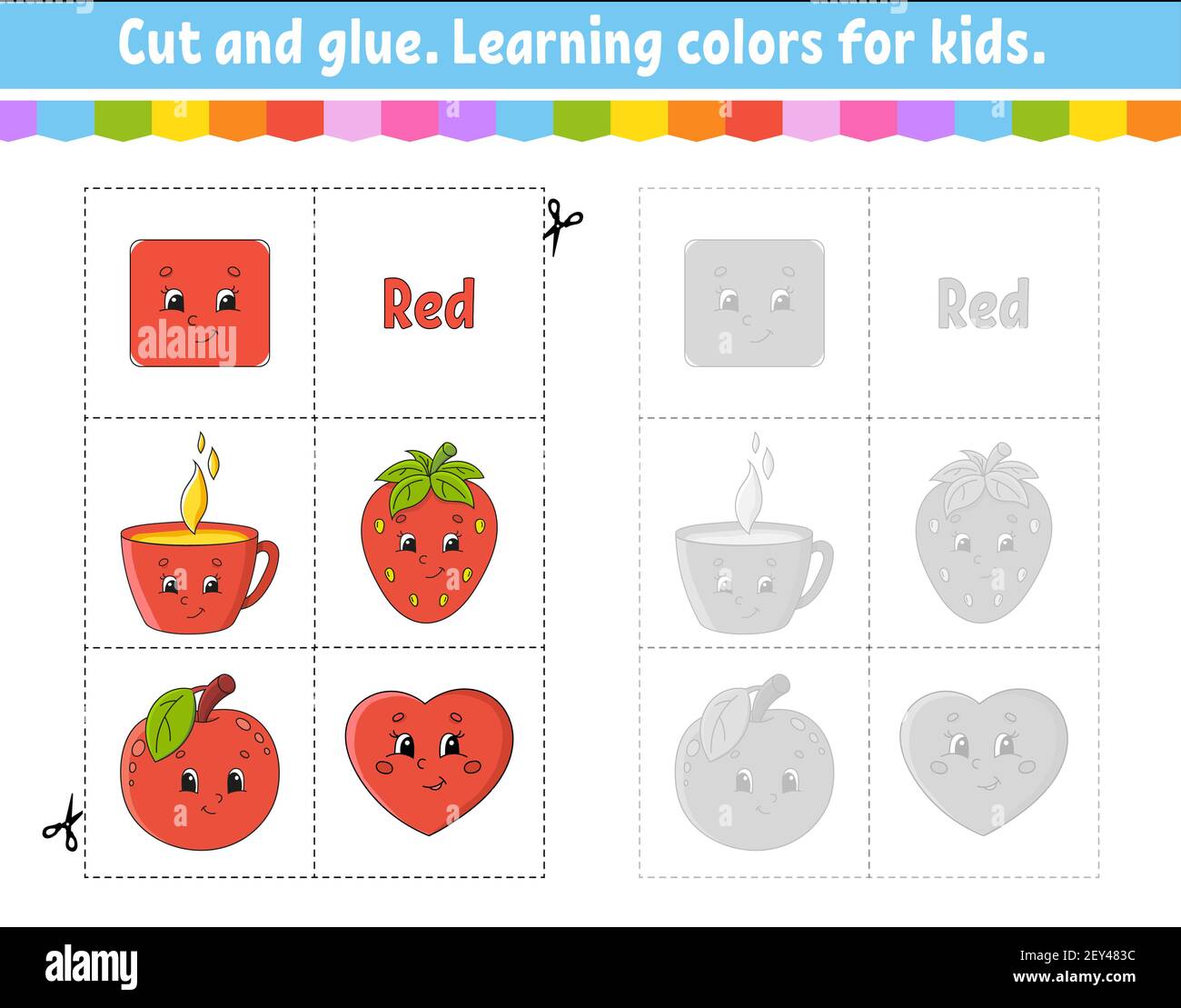 Learning colors for kids. Cut and play. Cute cartoon characters ...