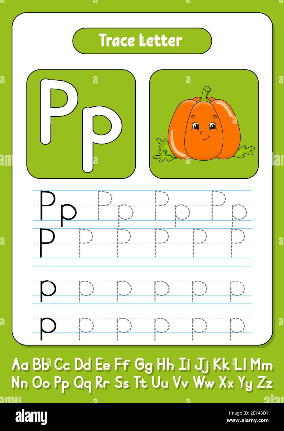 Writing letters. Tracing page. Practice sheet. Worksheet for kids. Learn alphabet. Cute ...