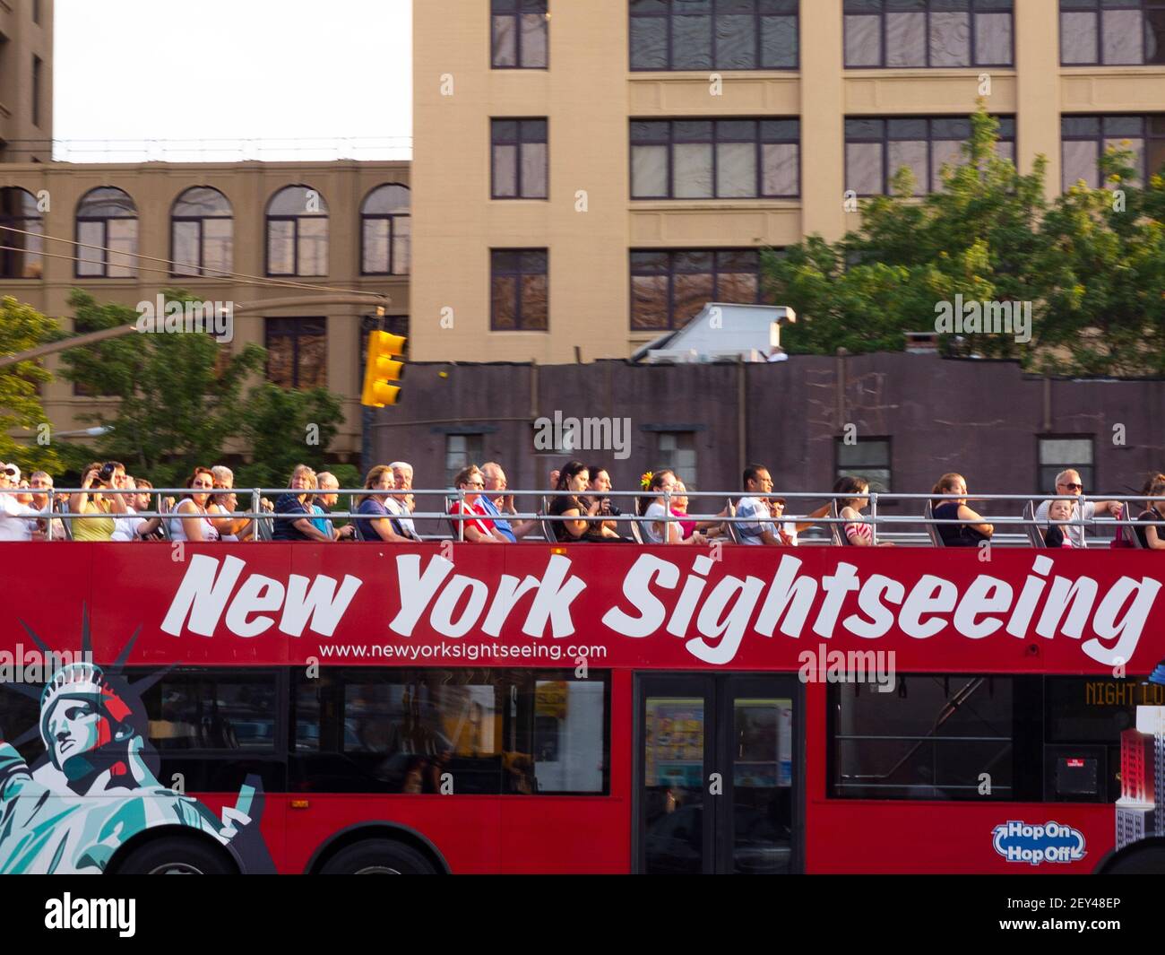 New York Sightseeing tour bus in Brooklyn NYC Stock Photo - Alamy