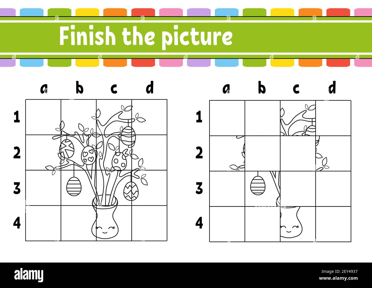 Easter theme. Finish the picture. Coloring book pages for kids ...