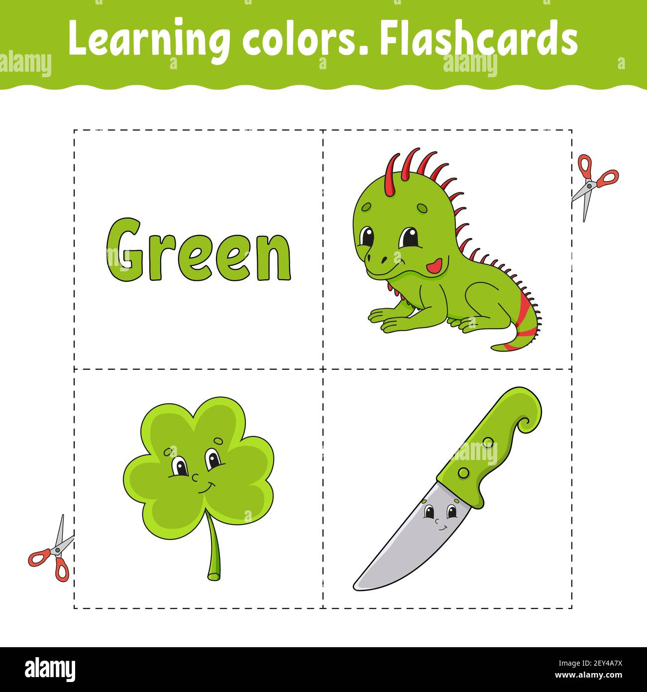 Learning colors. Flashcard for kids. Cute cartoon characters. Picture ...