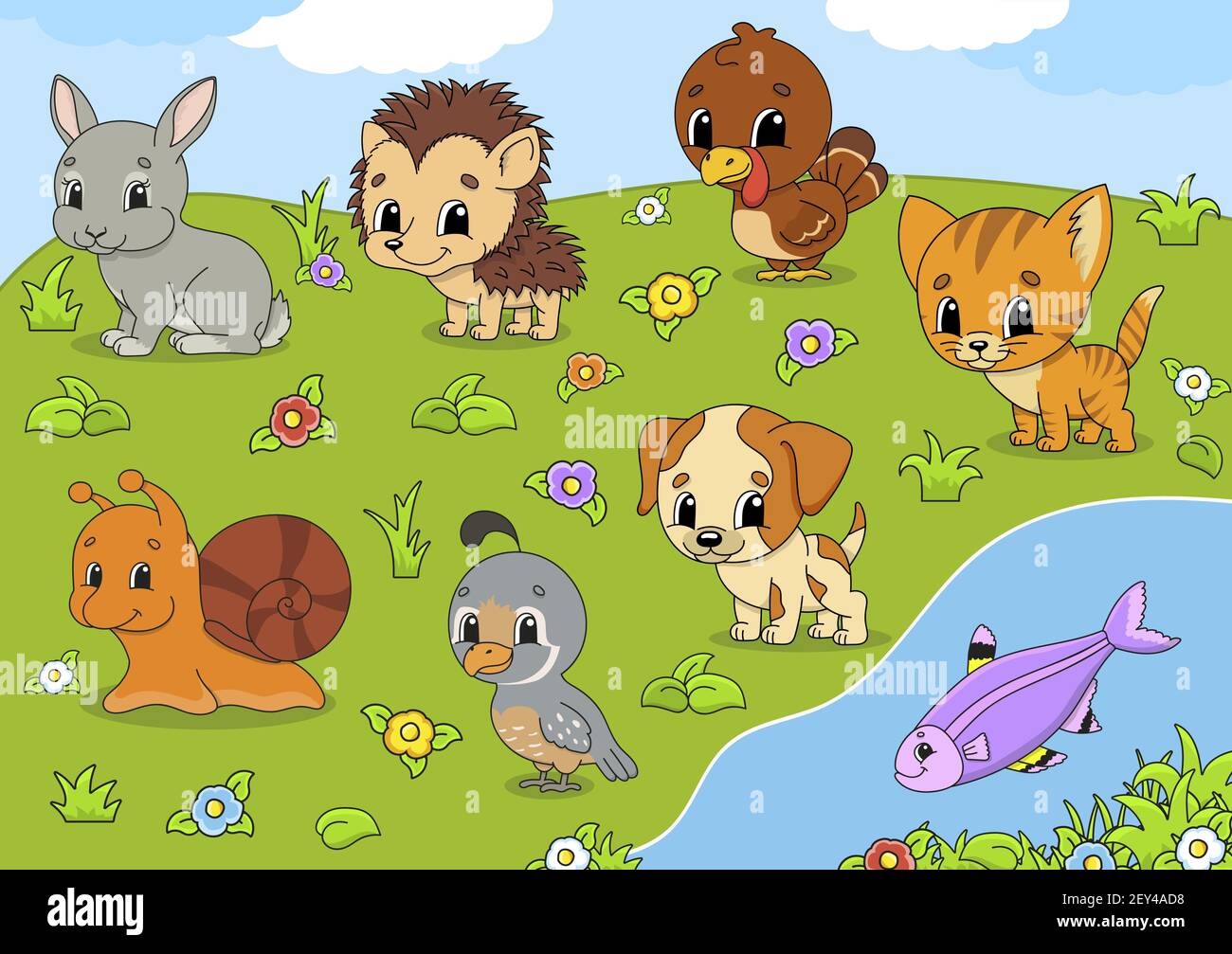 Set animals. Cute cartoon characters. Pet clipart. Hand drawn. Colorful ...