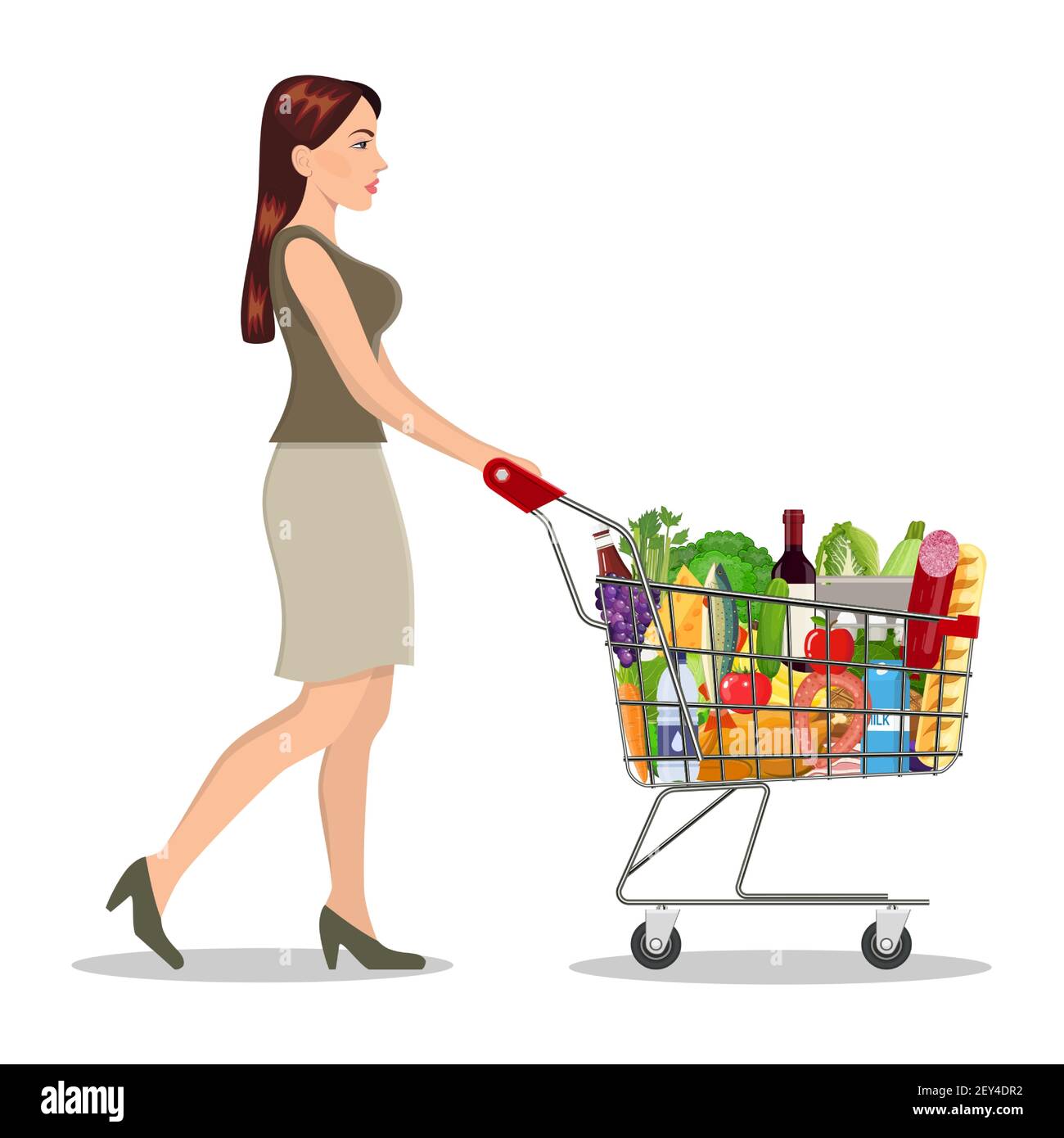 Young woman pushing supermarket Stock Vector Image & Art - Alamy