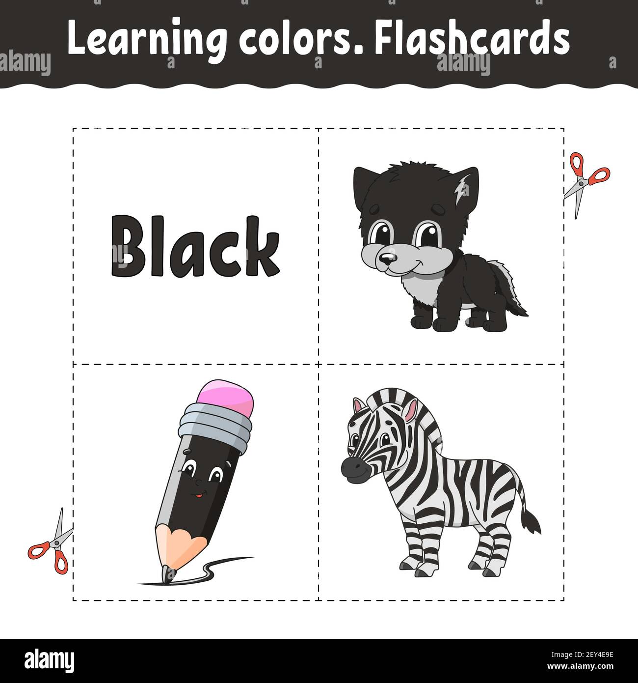Learning colors. Flashcard for kids. Cute cartoon characters. Picture ...
