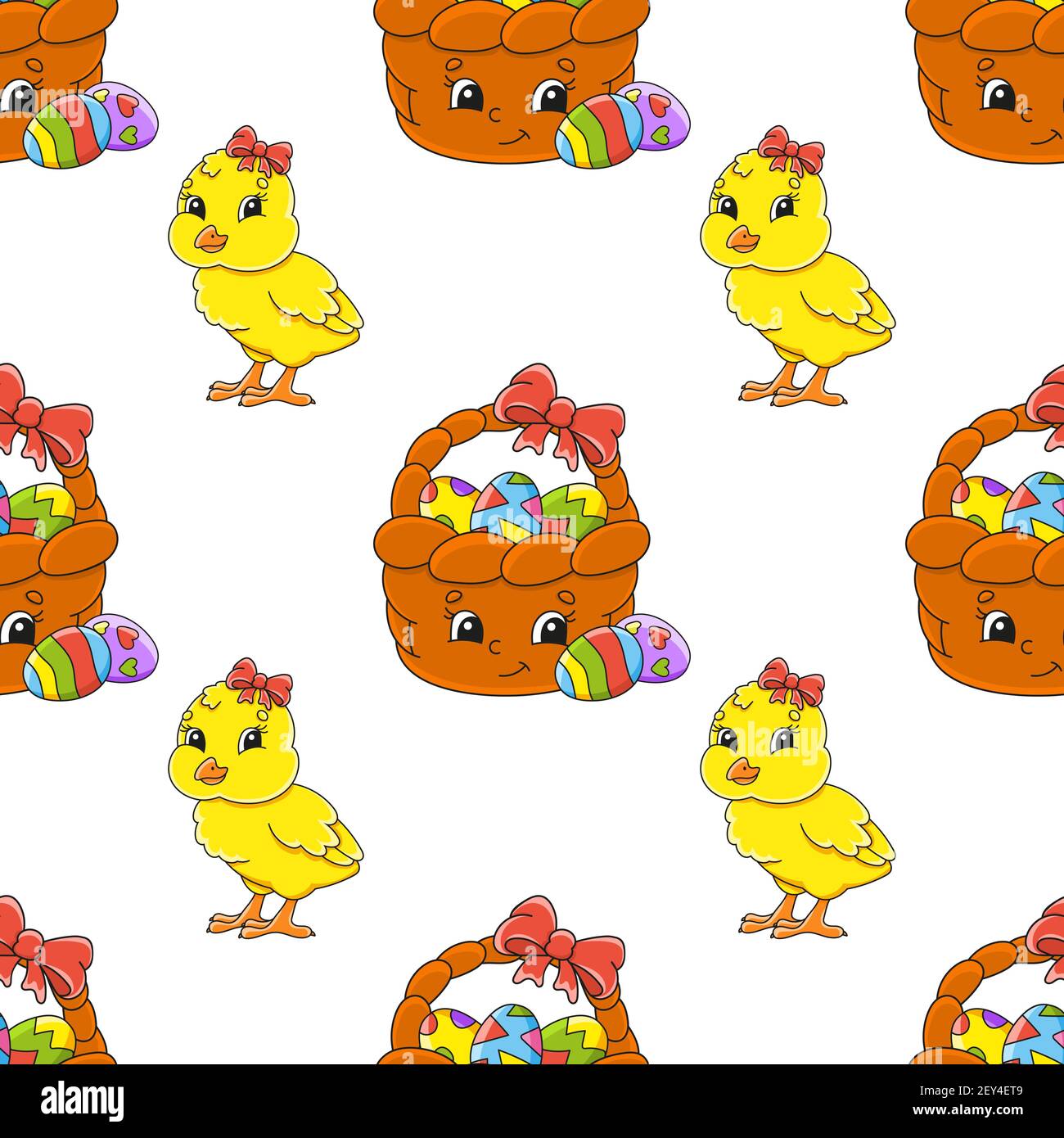 Easter theme. Color seamless pattern. Cartoon style. Hand drawn. Vector ...