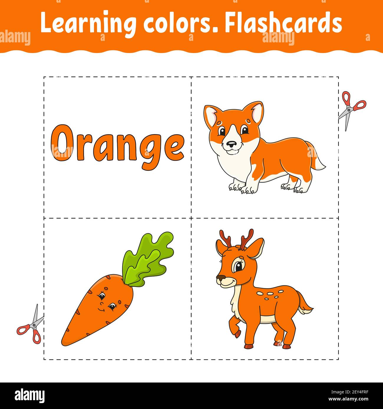 Learning colors. Flashcard for kids. Cute cartoon characters. Picture ...