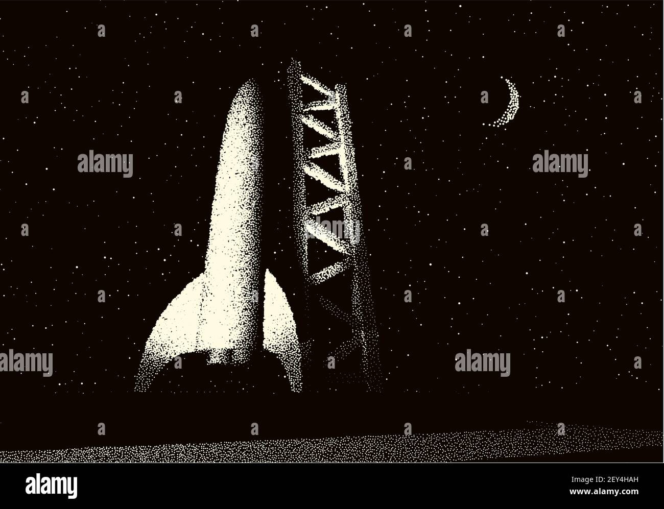 Space rocket ready to start on launching site. Spaceship takeoff ...