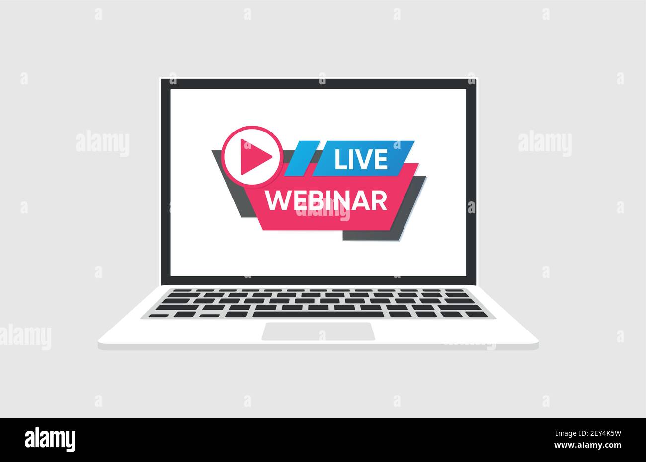 Live webinar online with play button on laptop, online webinar computer ...