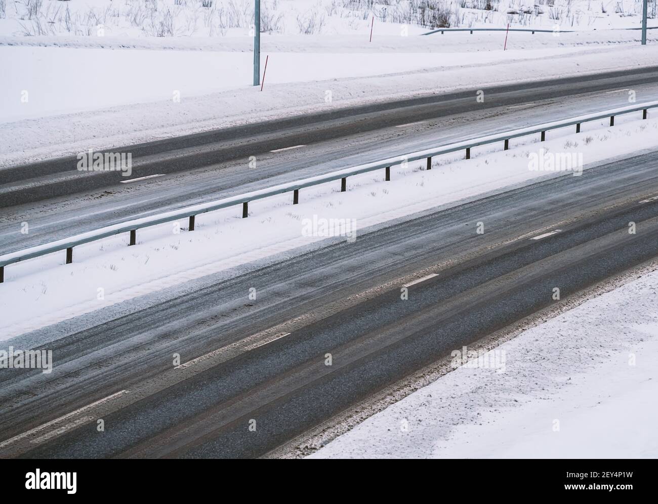 Highway covered in snow during a blizzard. No cars or traffic Stock ...