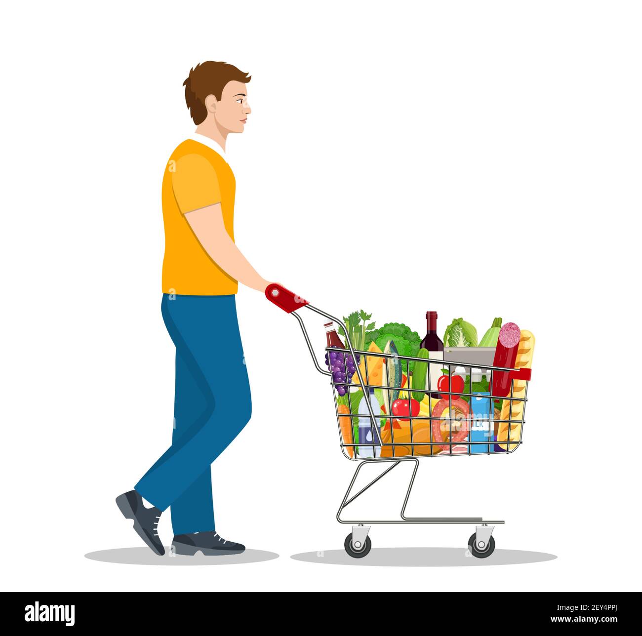 Young man pushing supermarket Stock Vector Image & Art - Alamy