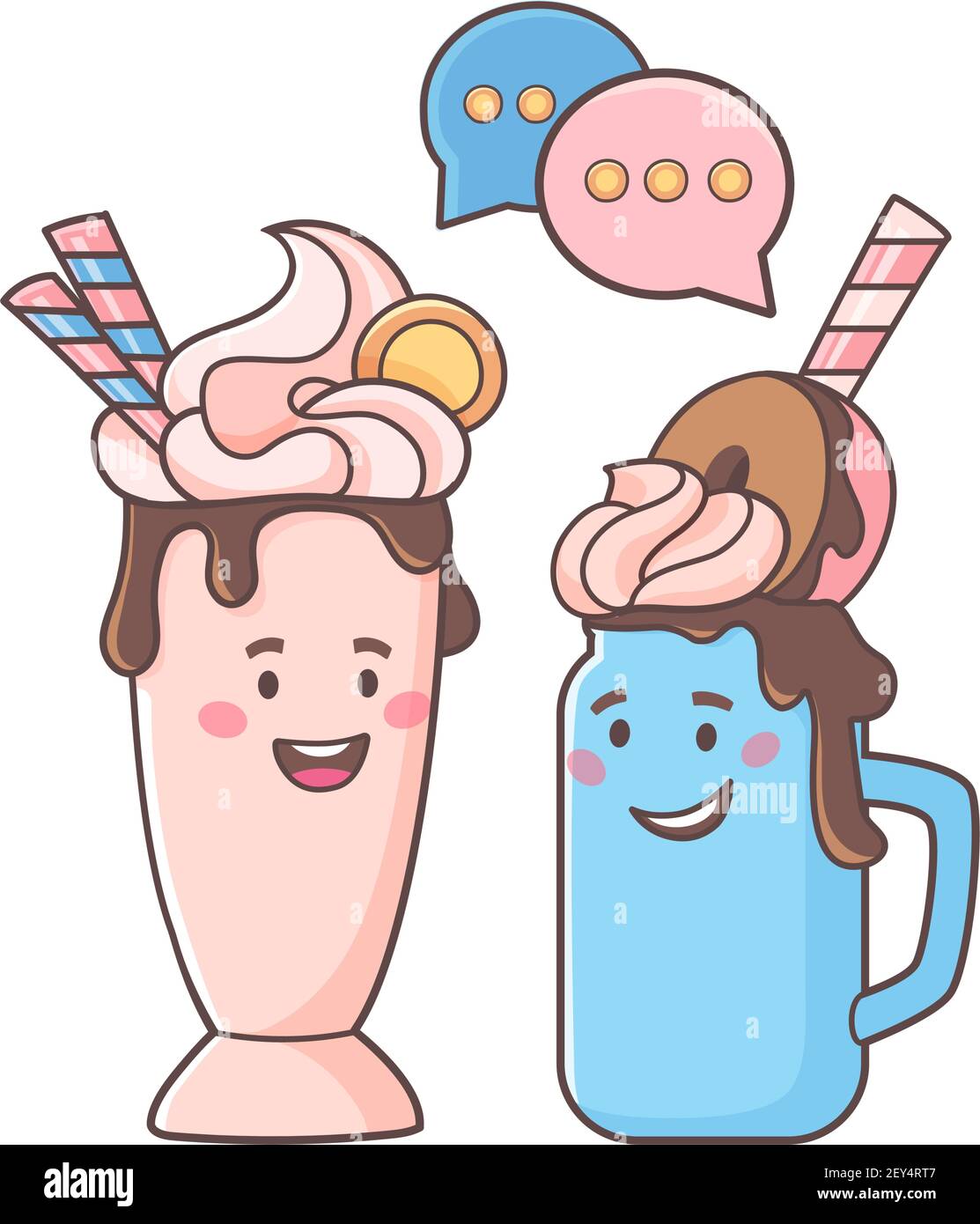 A funny illustration with a conversation about two milkshakes. Vector ...