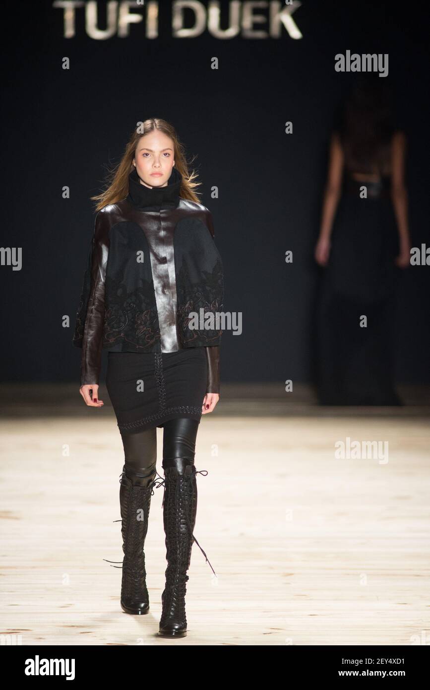 A model displays a collection by Fashion Design Tufi Duek, in Sao Paulo ...