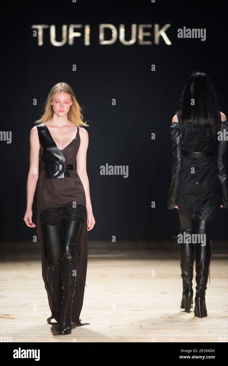 A model displays a collection by Fashion Design Tufi Duek, in Sao Paulo ...