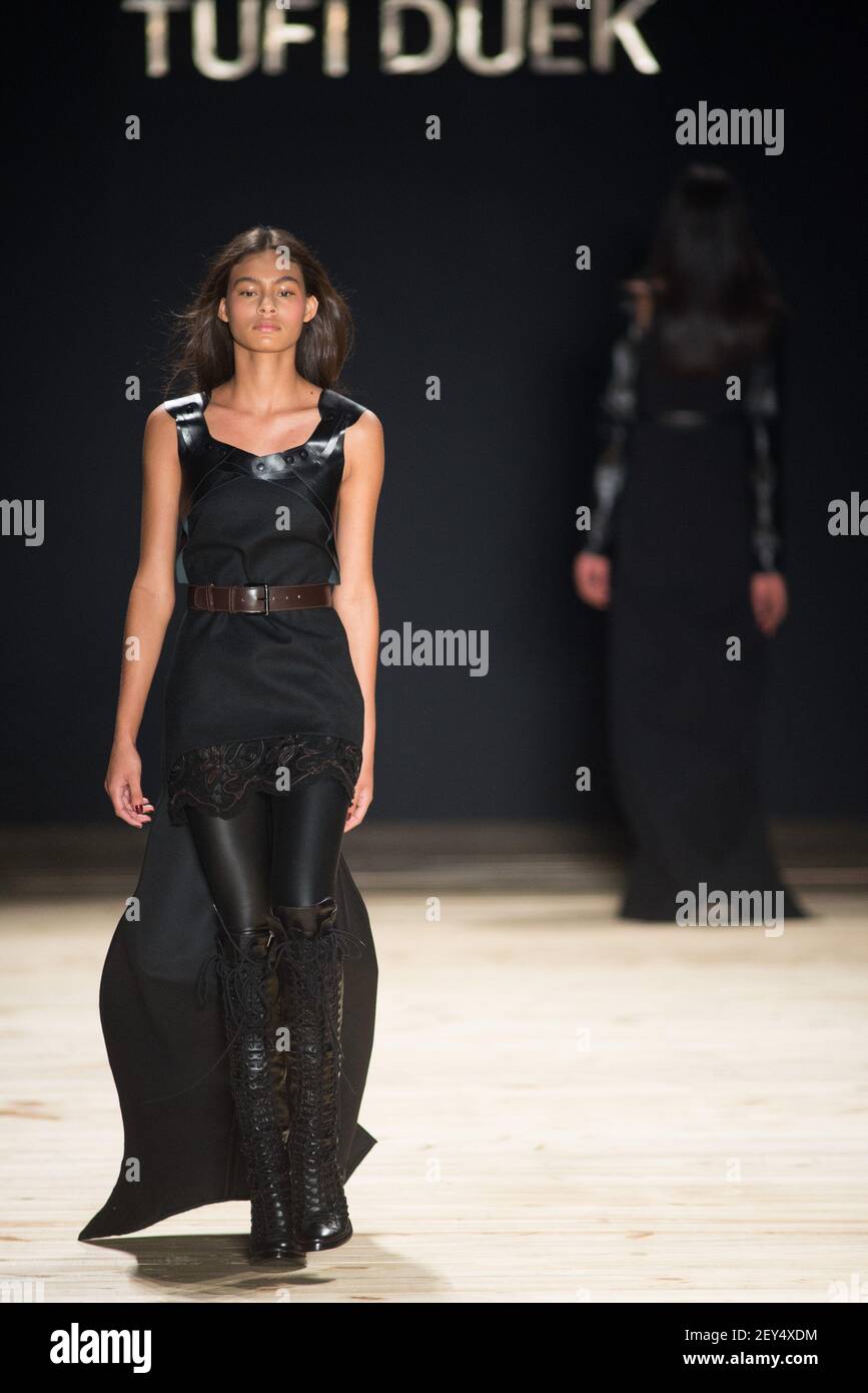 A model displays a collection by Fashion Design Tufi Duek, in Sao Paulo ...