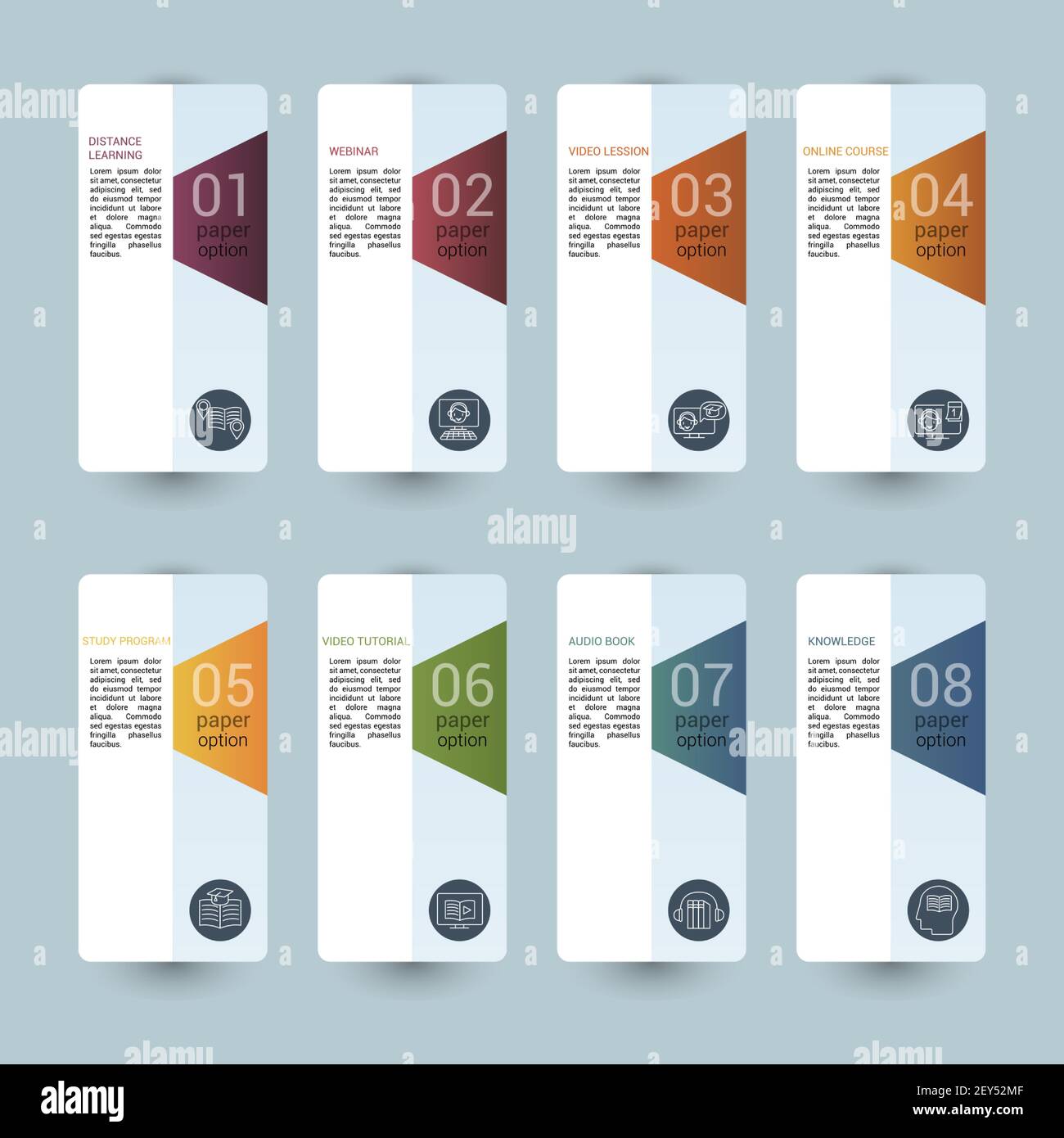 Infographic E-Learning template. Icons in different colors. Include ...